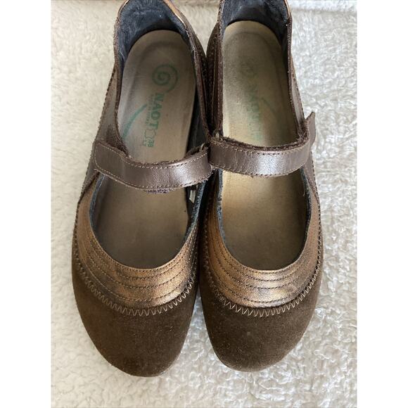 Naot | Shoes | Naot Kirei Brown Suede Bronze Leather Accents Mary Jane ...